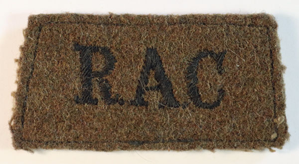 R.A.C. – ROYAL ARMOURED CORPS WW2 Slip-On Khaki Shoulder Title Badge ...