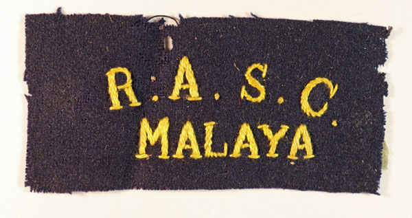 R.A.S.C./MALAYA Embroidered Shoulder Title Badge — Lot No. 5697 ...