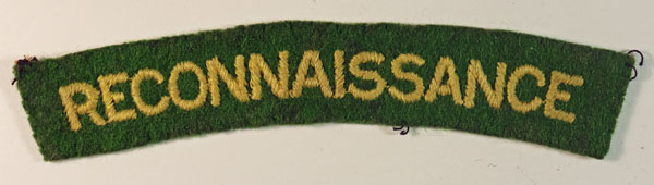 RECONNAISSANCE WW2 Paste Back Embroidered Shoulder Title Badge — Lot No ...