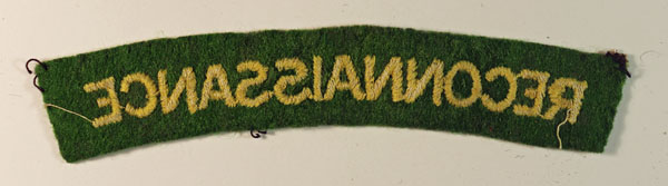 RECONNAISSANCE WW2 Paste Back Embroidered Shoulder Title Badge — Lot No ...